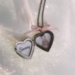 Bunny Heart Pedant Locket Necklace Silver Color Coquette - Etsy