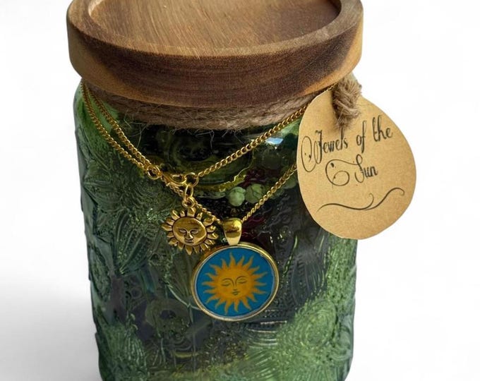 Green Jewelry Jar With Sun Theme – Handmade Charms, Necklaces, Rings ...