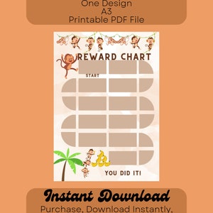 Monkey Reward Chart | Kids Behavior Chart | Printable Sticker Chart ...