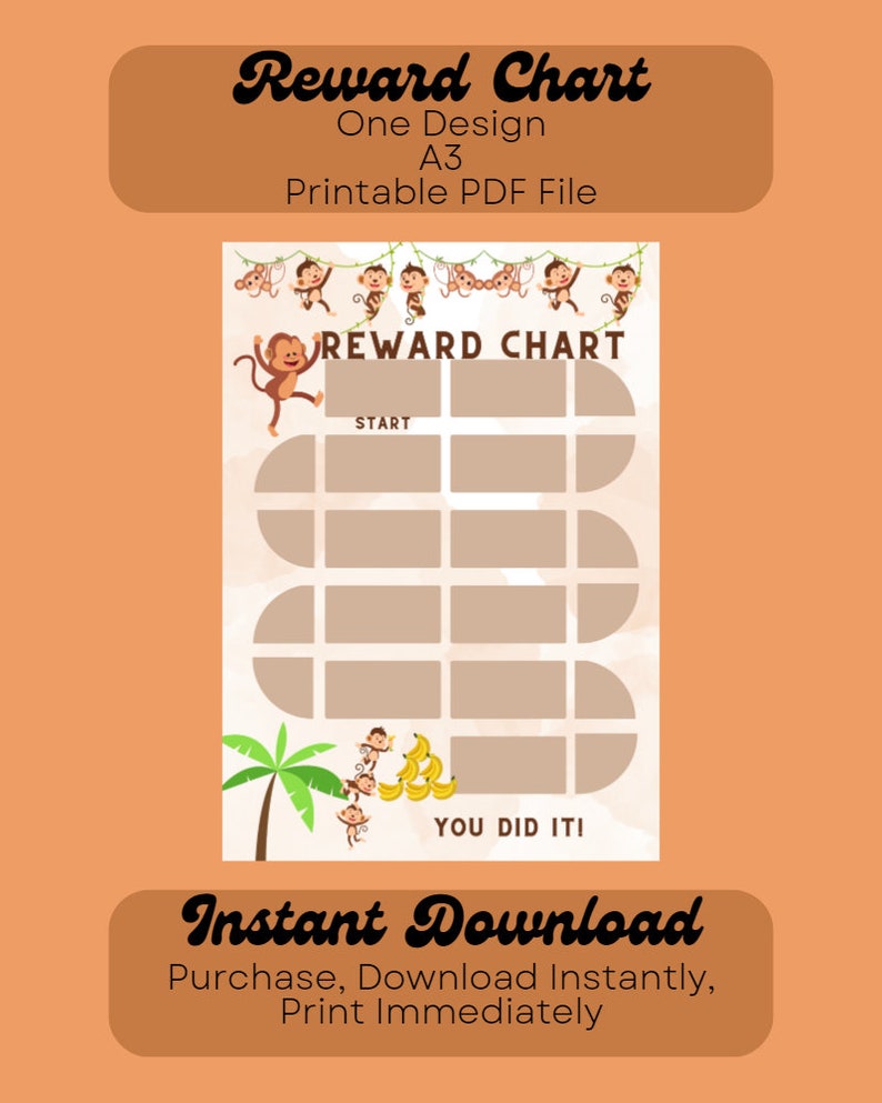 Monkey Reward Chart | Kids Behavior Chart | Printable Sticker Chart ...