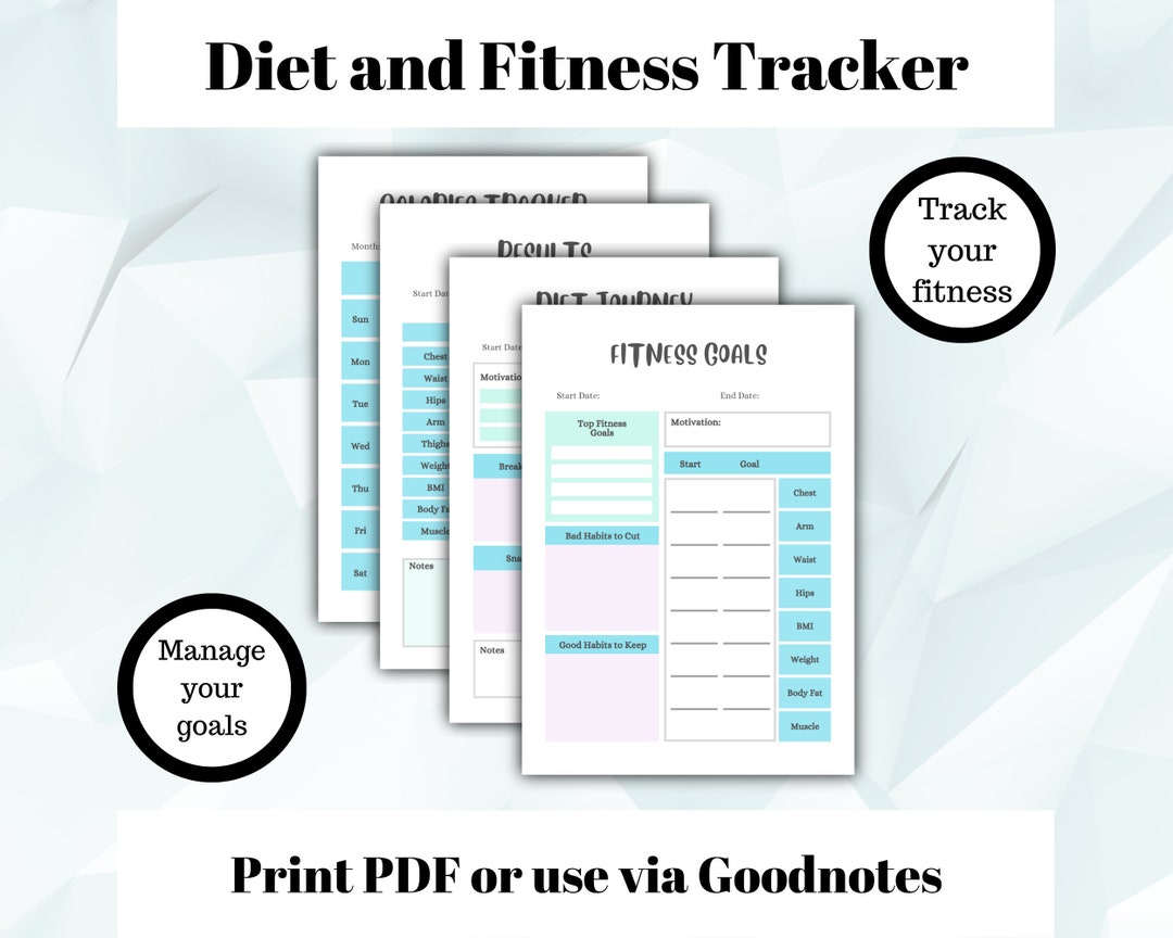 Diet and Fitness Planner PDF Print / Goodnotes Weight Loss Tracker ...