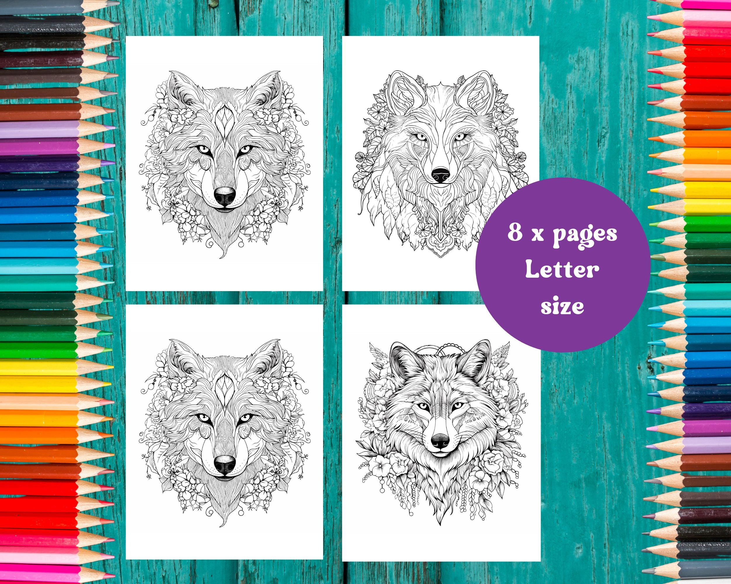 Coloring Pages Majestic Wolves Floral Coloring Fantasy Adult Coloring ...