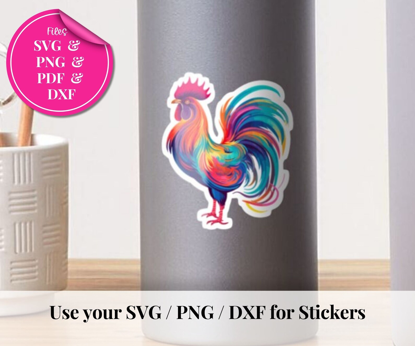 SVG Chicken Rooster Clip Art, Dxf PNG PDF, Colorful Year of the Rooster ...