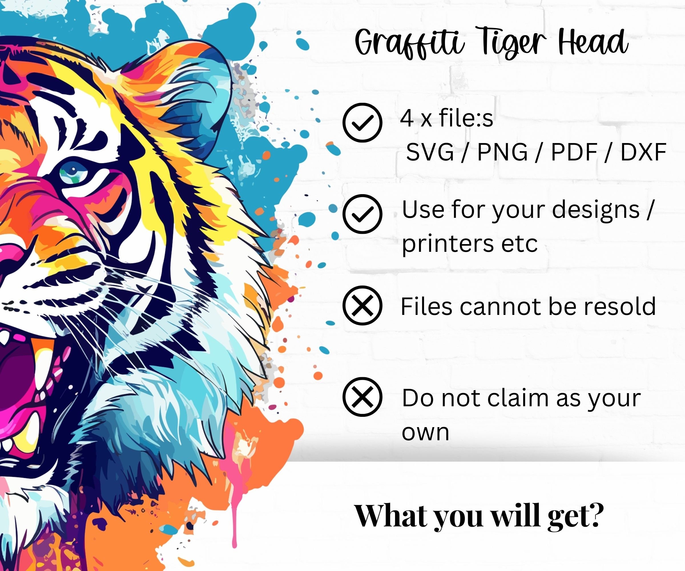 SVG Graffiti Tiger Clipart PNG Pdf, Dxf, Tiger SVG for Sublimation Svg ...