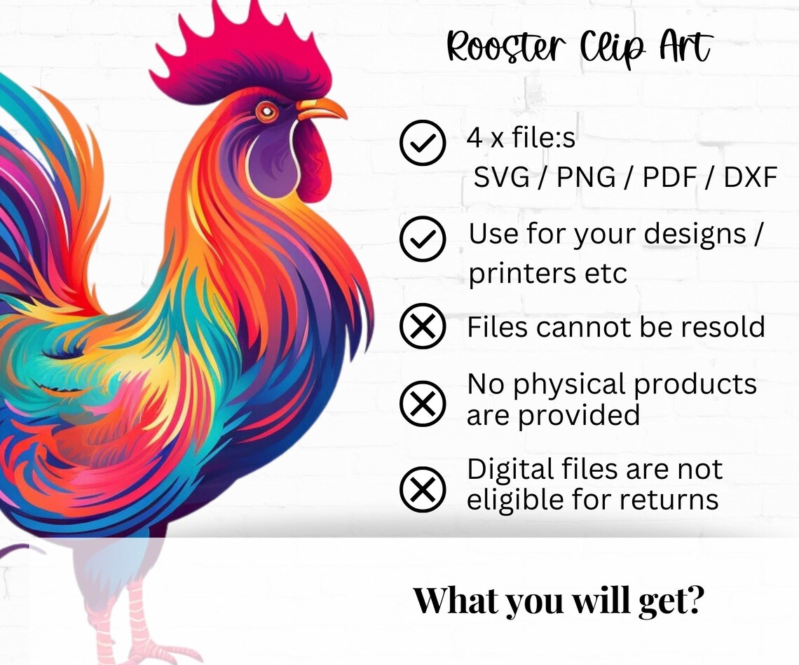 SVG Chicken Rooster Clip Art, Dxf PNG PDF, Colorful Year of the Rooster ...