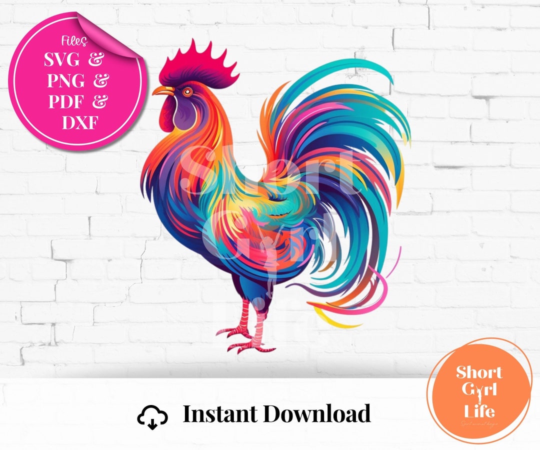 SVG Chicken Rooster Clip Art, Dxf PNG PDF, Colorful Year of the Rooster ...