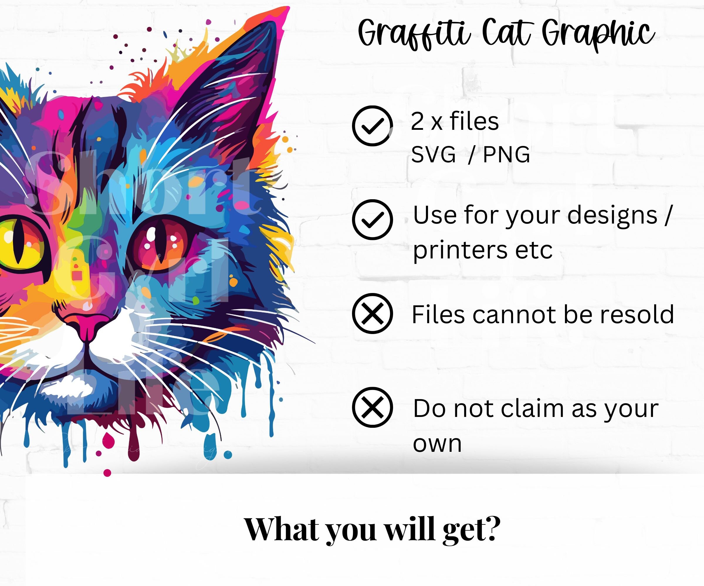 Graffiti Cat SVG Clipart PNG Cat Street Art Sublimation Stickers Cat T ...