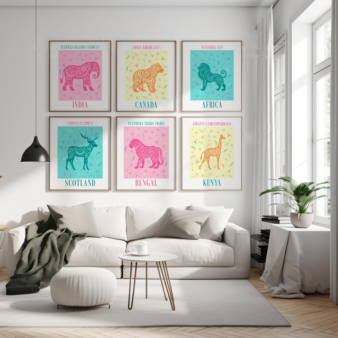 Preppy Room Decor Lion Elephant Giraffe PNG Decorative Travel Poster ...