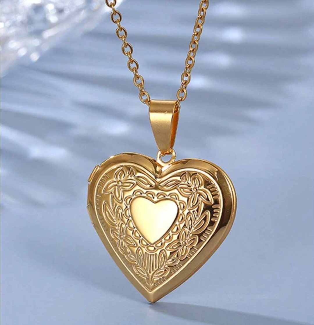 18k Gold Plated Heart Shaped Locket Necklace, Silver or Gold, Vintage ...