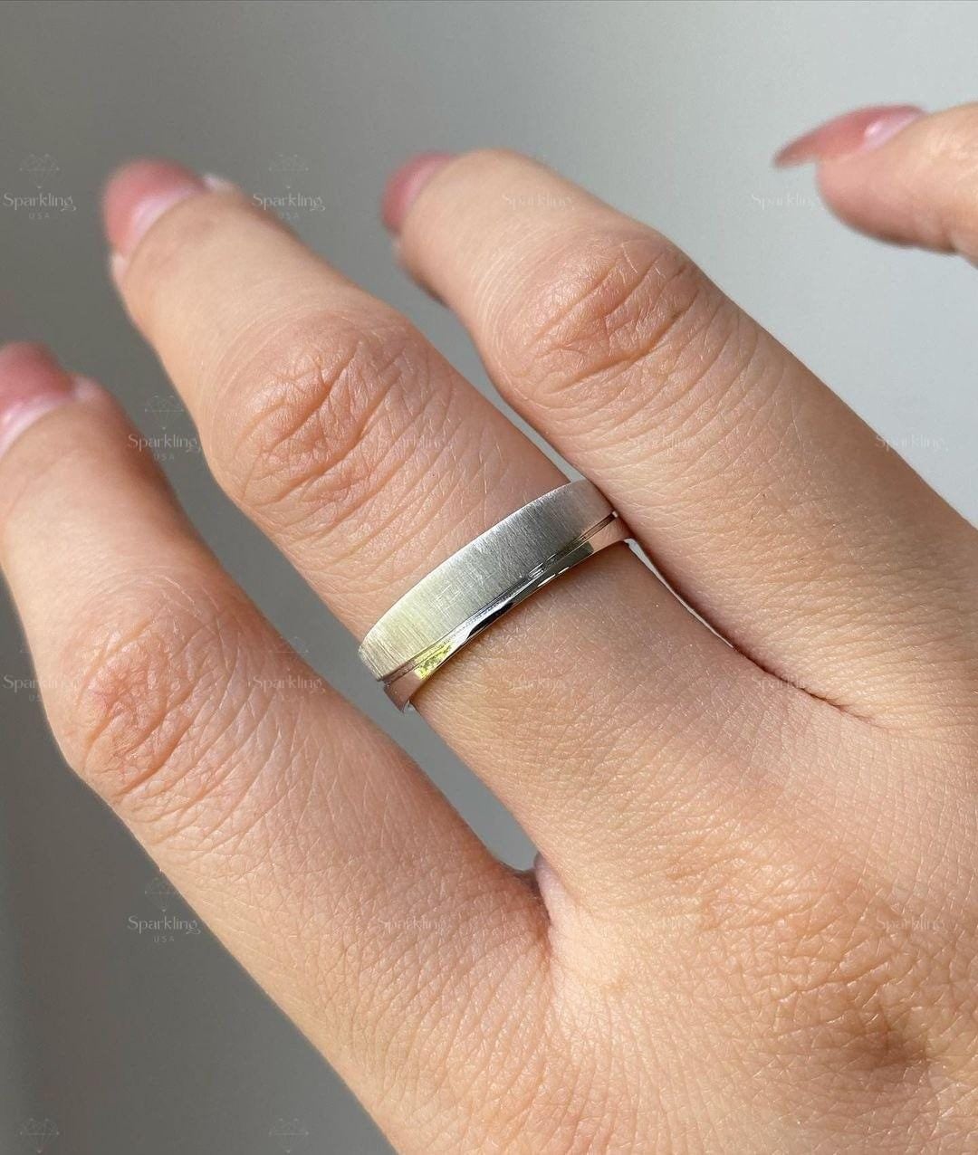 Shiny & Matte Silver Ring, Unique Men's Wedding Band, Minimalist ...