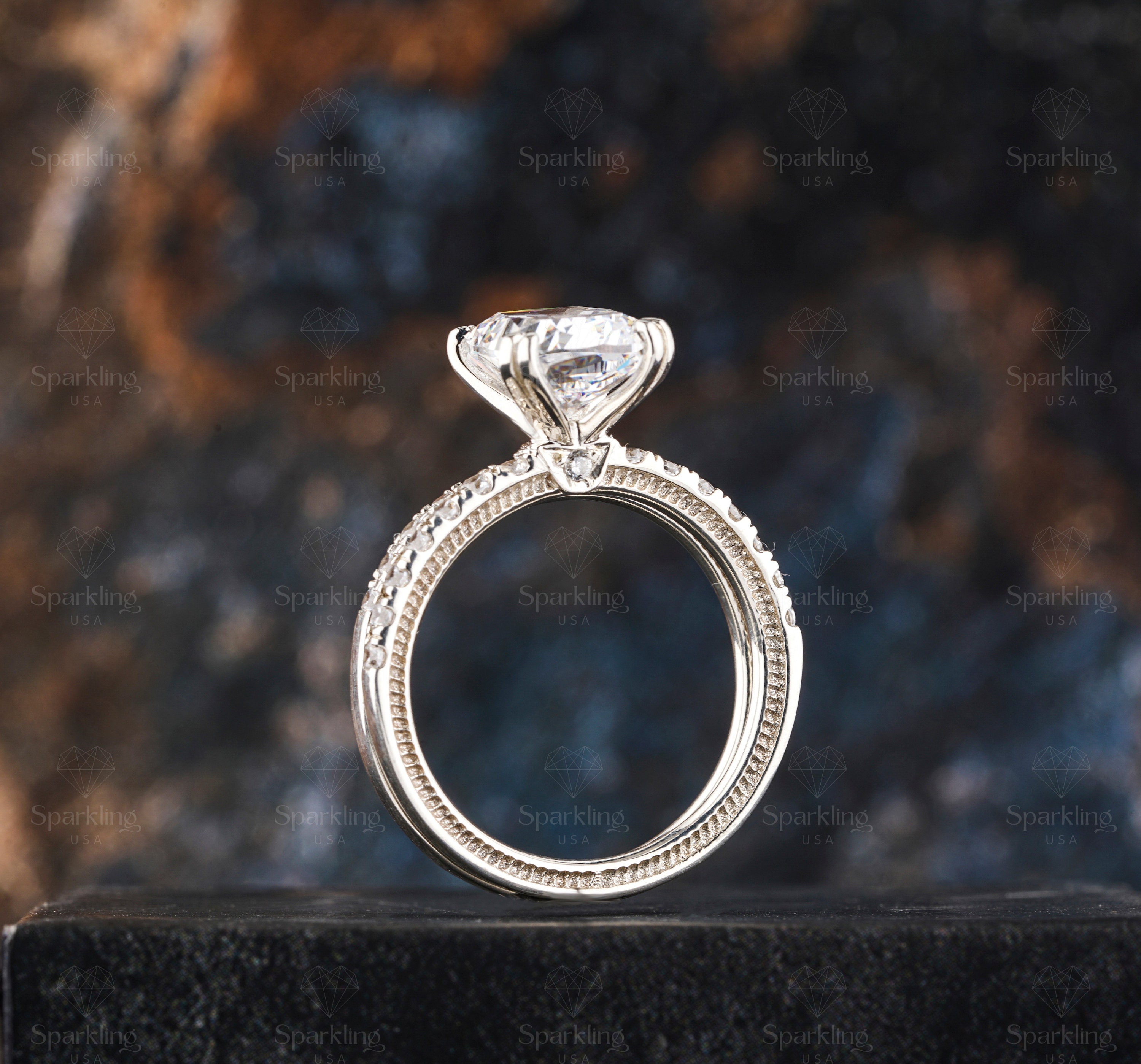 Elongated Cushion Cut Moissanite Double Claw Prong Set Wedding Ring ...