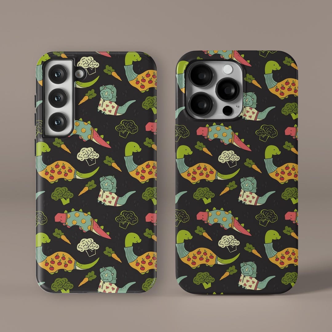 Cartoon Dinosaur & Vegetable Phone Case, Original Design - Etsy