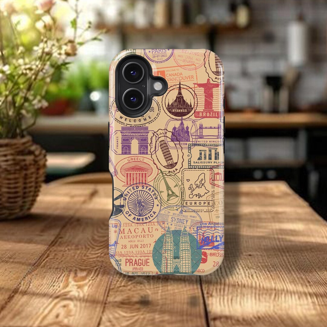 Travel Stamp Collage Phone Case, World Landmarks Design - Etsy