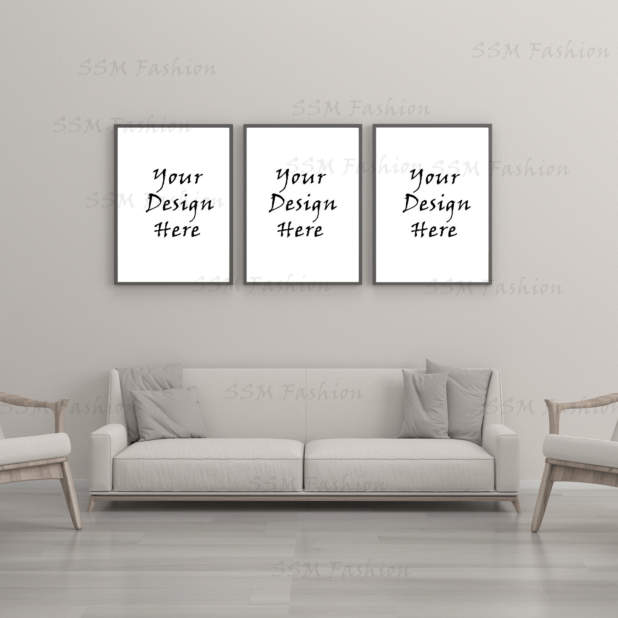 Aesthetic Modern Living Room Photo Frame Mockup With PSD File and Blank ...