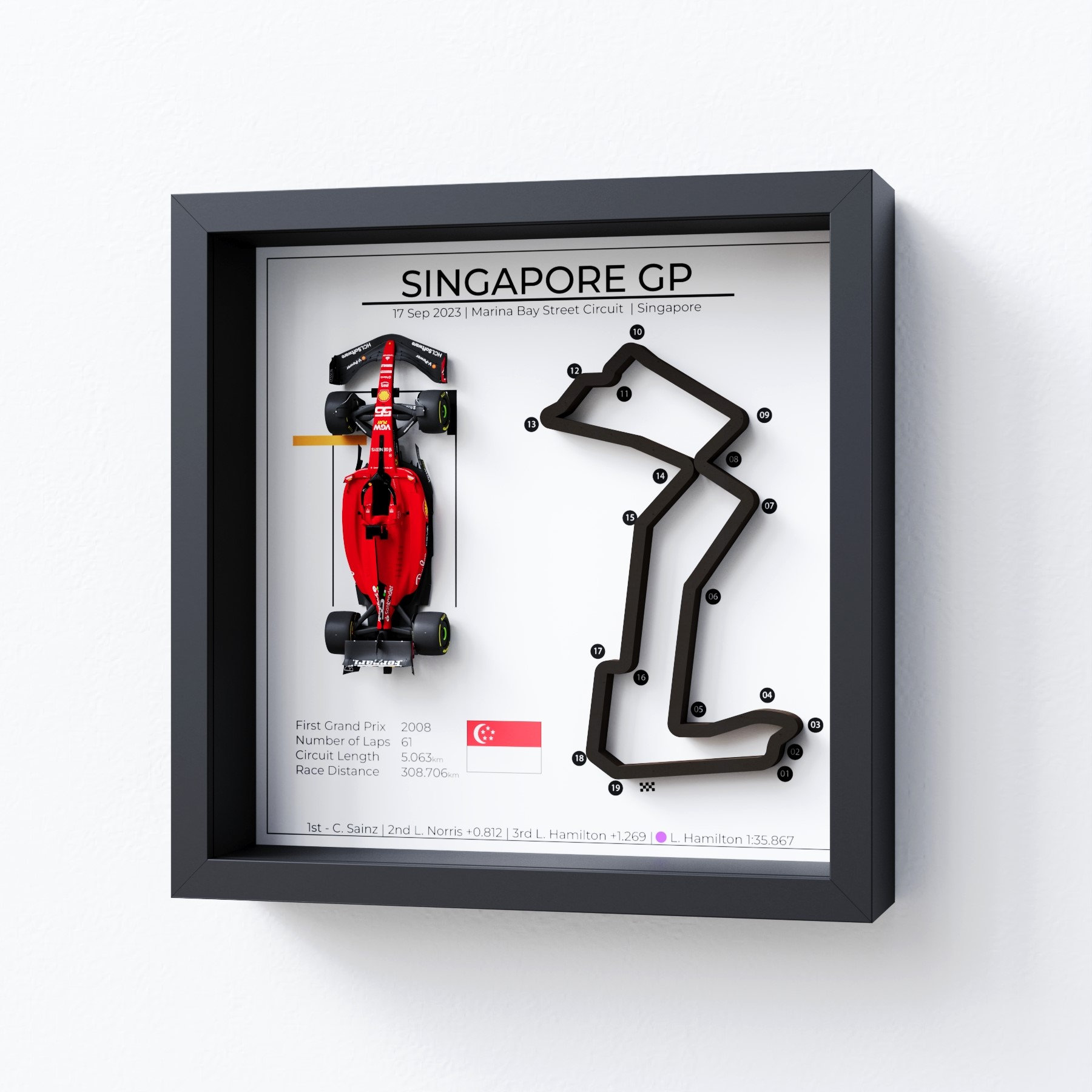 SINGAPORE 2023 GP F1 Frame With the Winning Car | F1 Track Wall Art ...