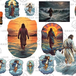 Jesus Walking on Water Clip Art - Sticker - Decal Bundle - PNG High ...