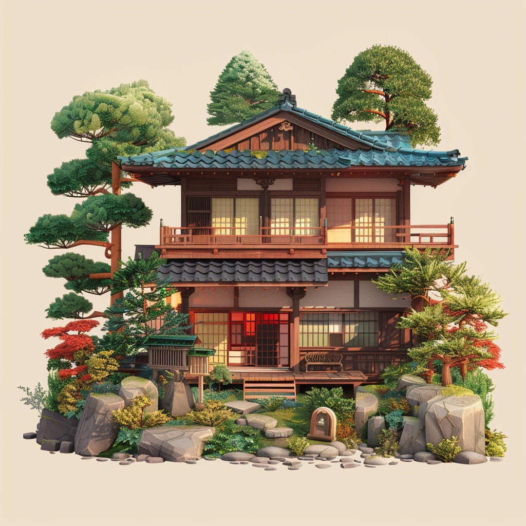 Japanese House Clipart, Japanese Building Clipart, 34 High-quality JPEG ...