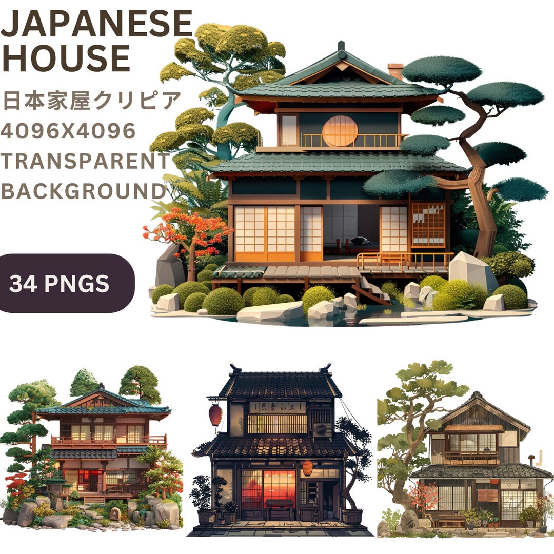 Japanese House Clipart, Japanese Building Clipart, 34 High-quality JPEG ...