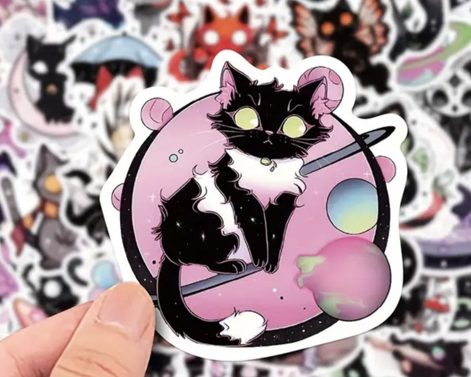 Handmade Mystery Cat Witch Aesthetic Sticker Pack Retro Wizard Evil Eye ...