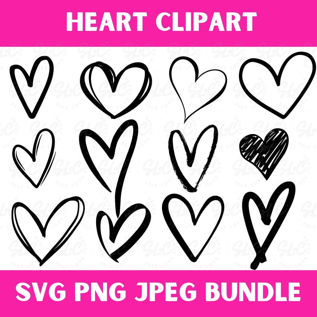 Heart, Heart Svg Bundle, Hand Drawn Heart, Sketch, Doodle Heart Svg, Cut Files Cricut, Heart ...