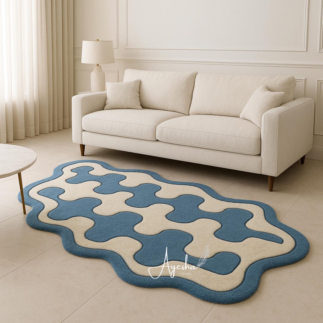 Blue Amoeba Rug, Hand-tufted New Zealand Wool, Modern Area Rug - Etsy