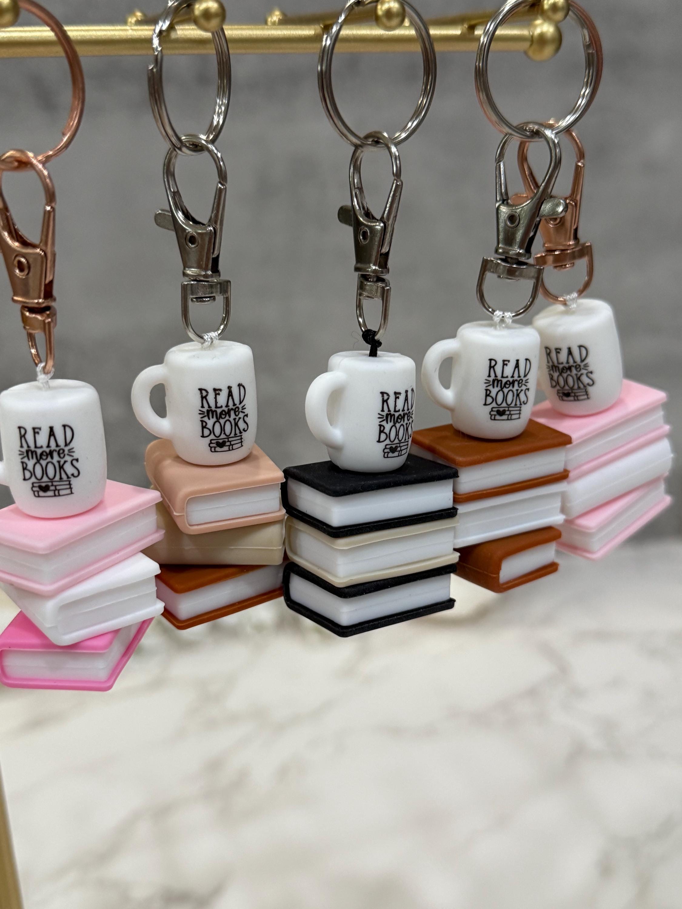 Book Stack Keychain: Silicone Bead Bookworm Accessory - Etsy