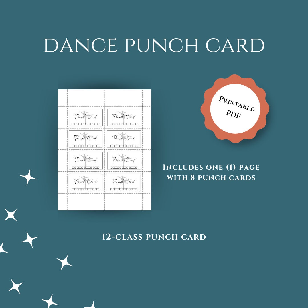 Dance Studio Printable Dance Punch Cards 12-classes Dancer Dance Studio ...