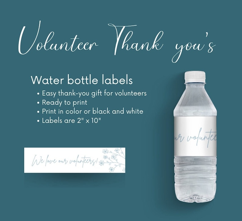 Volunteer Thank You Water Bottle Label Printable PDF Flowers We Love ...