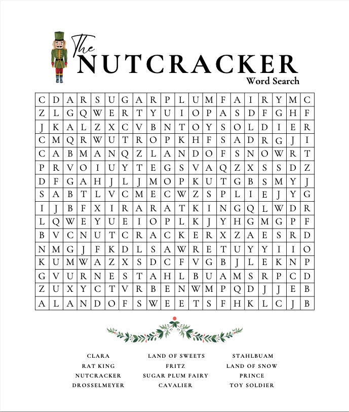Nutcracker Word Search Printable With Answer Sheet - Etsy