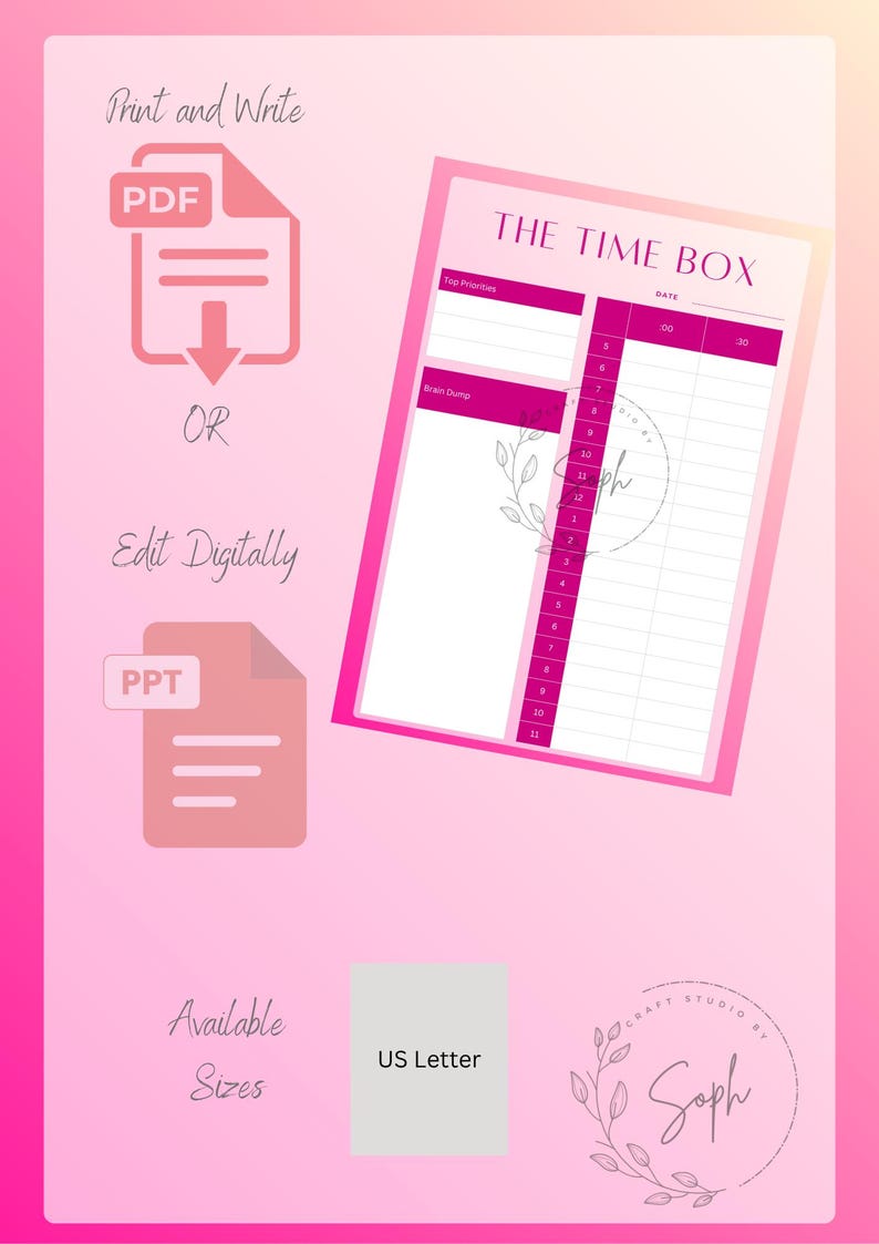 The Time Box - Daily Hourly Schedule Template | Editable Powerpoint ...