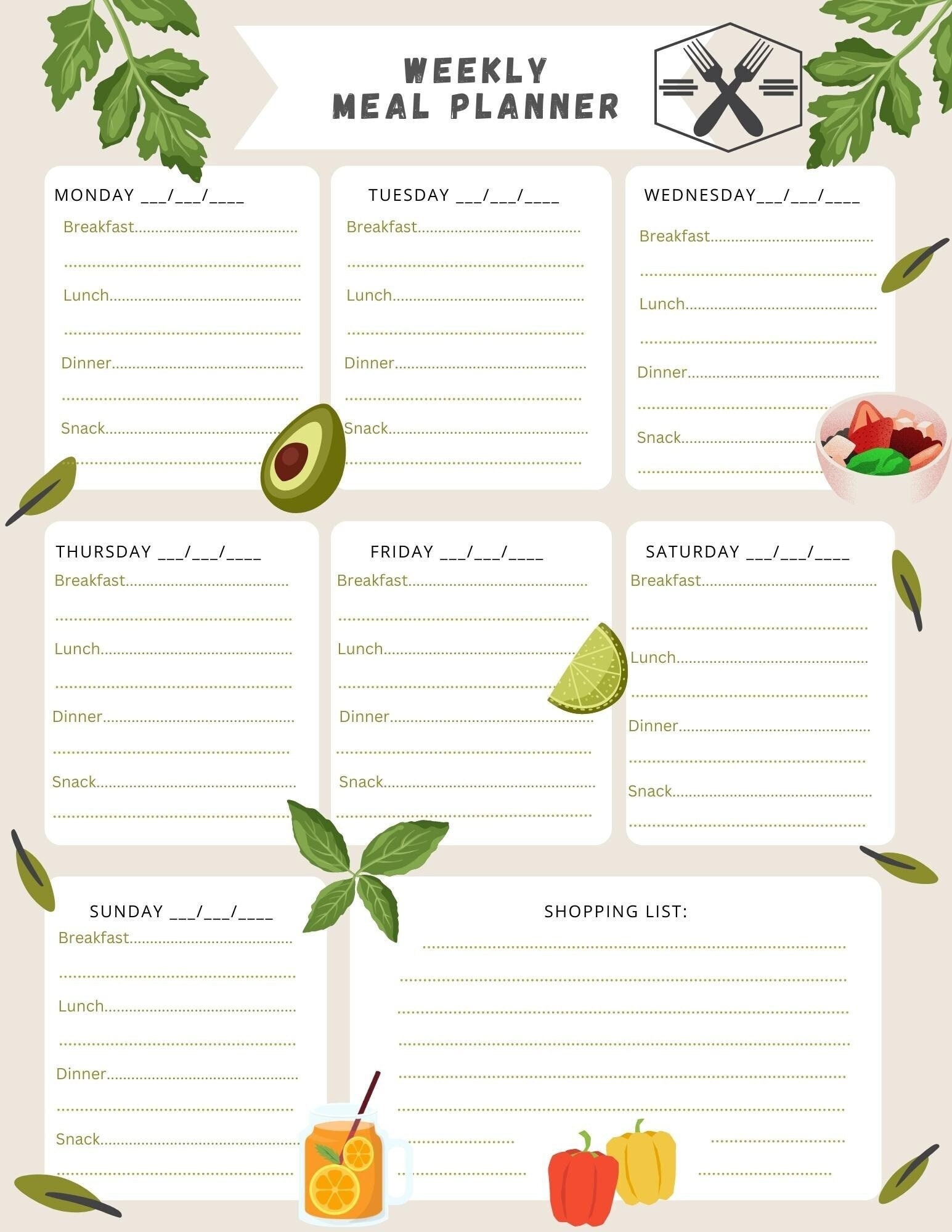 Weekly Meal Planner Editable and Printable US Letter Size - Etsy