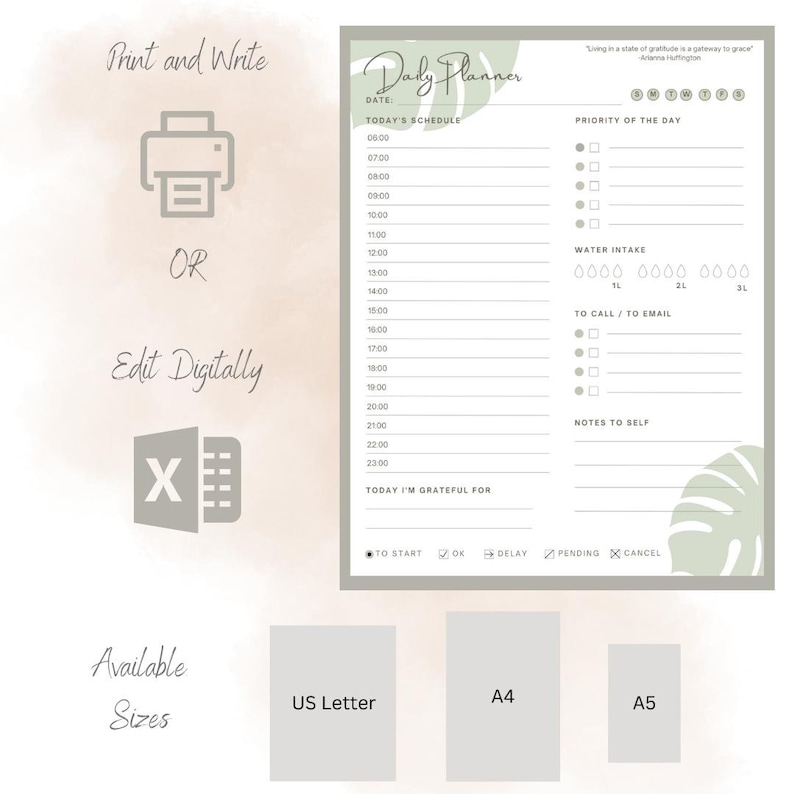 Daily Minimalistic Planner Editable and Printable To-do List A5, A4, US ...