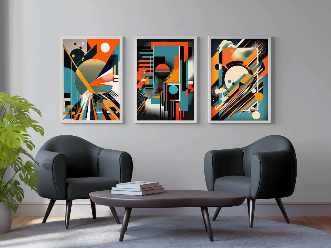 Retro Shapes Series Set of 3 Retro Geometric Posters Digital Artwork - Etsy