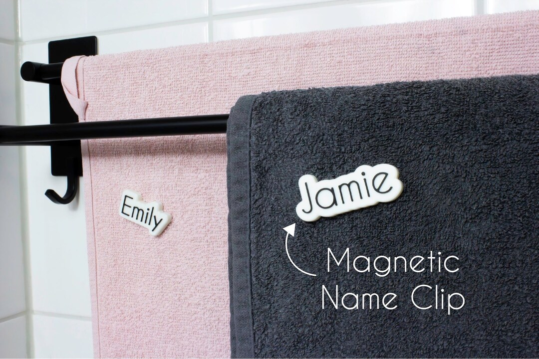 Magnetic Towel Tags With Names Handmade & Stylish White With Black Text ...