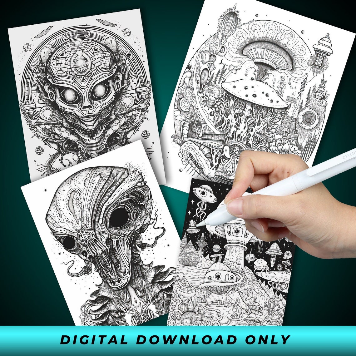 Aliens Coloring Pages, Alien Printable Art for Coloring on Tablet or ...