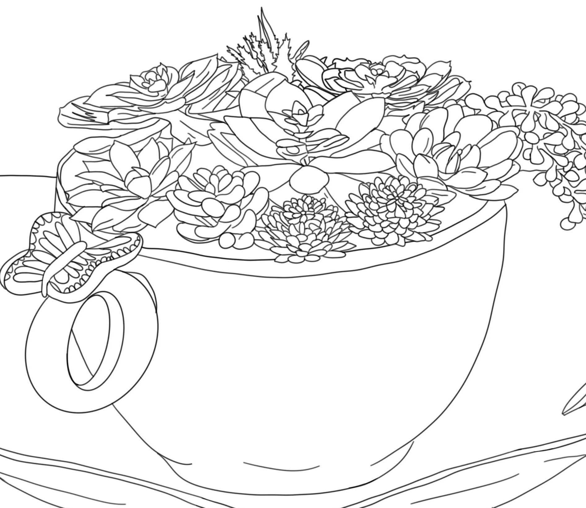 4 Page Digital Coloring Collection Featuring Teacups as Succulent ...