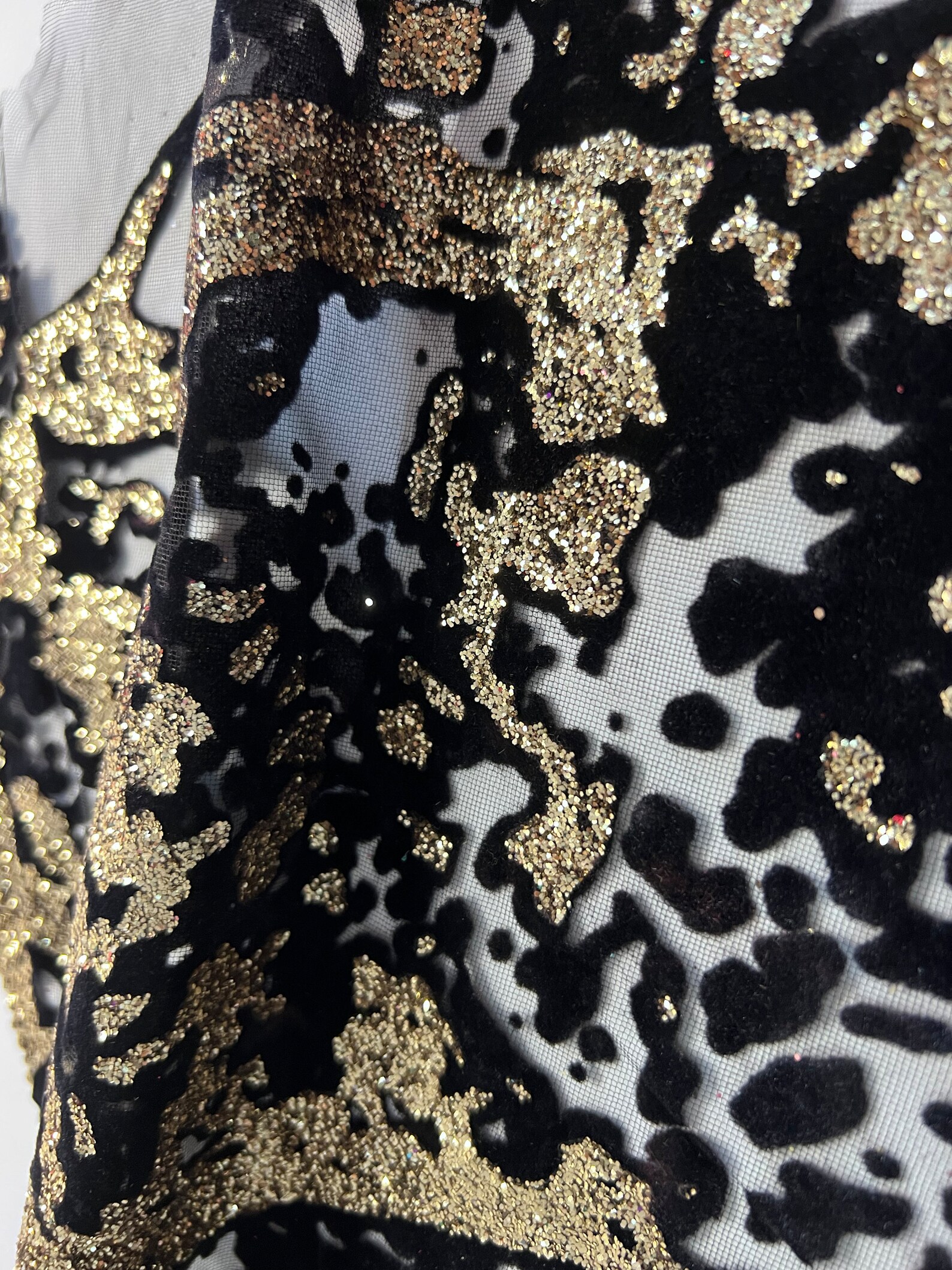 Gold Glitter Powder and Sequin Flocking on Tulle Mesh Fabric – Perfect ...