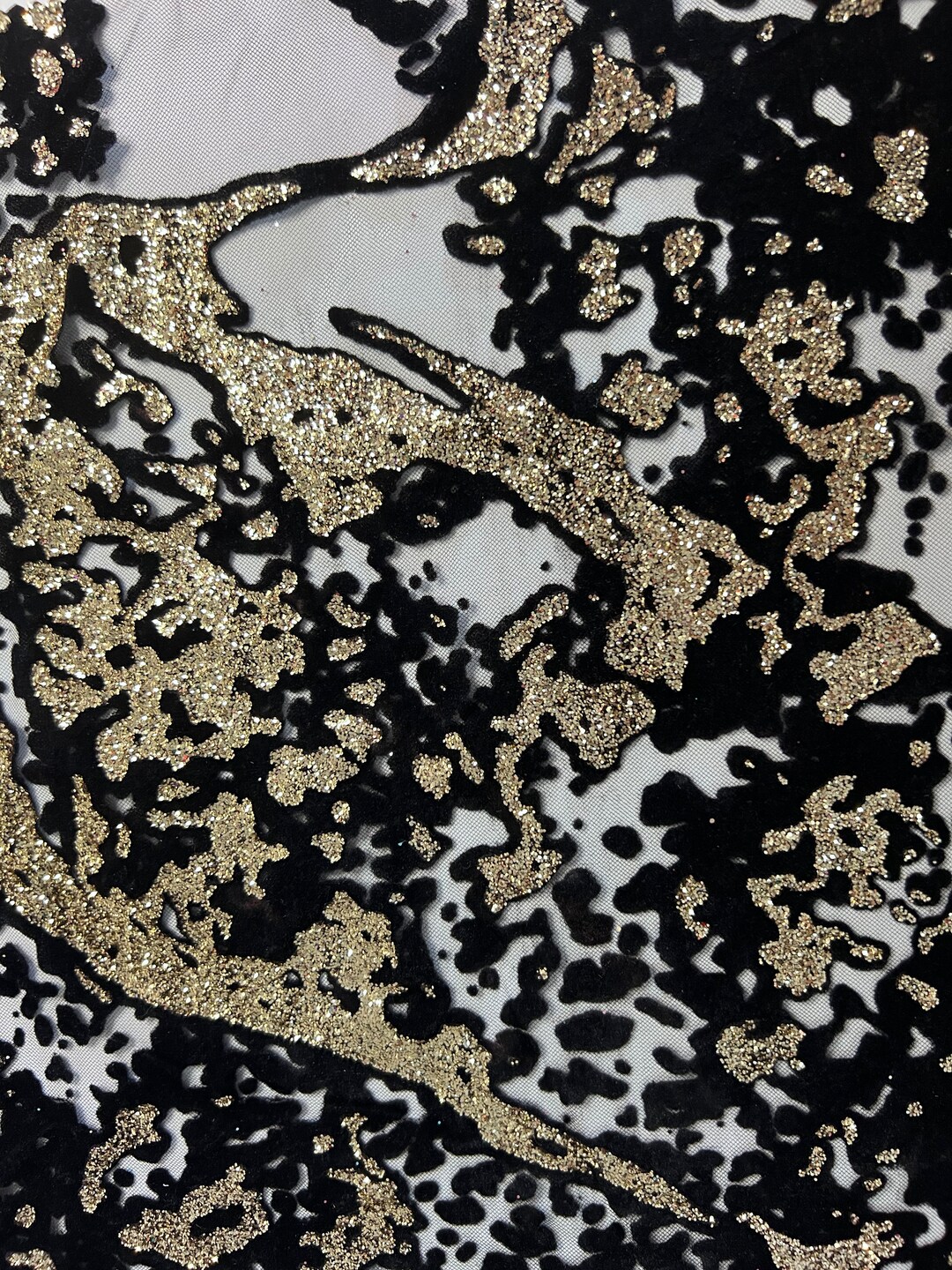 Gold Glitter Powder and Sequin Flocking on Tulle Mesh Fabric – Perfect ...