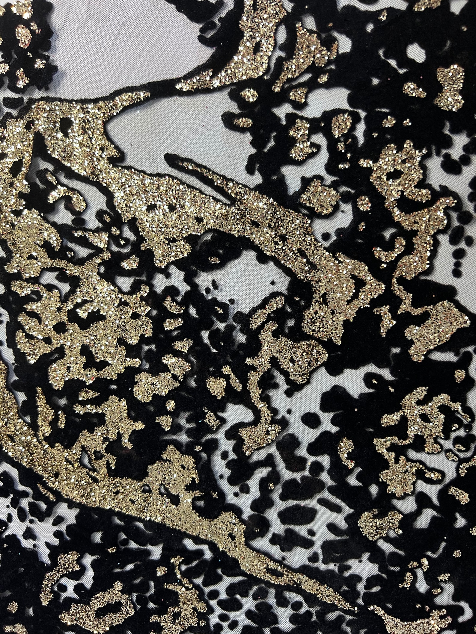 Gold Glitter Powder & Sequin, Flocking on Tulle Mesh Fabric.glitter ...