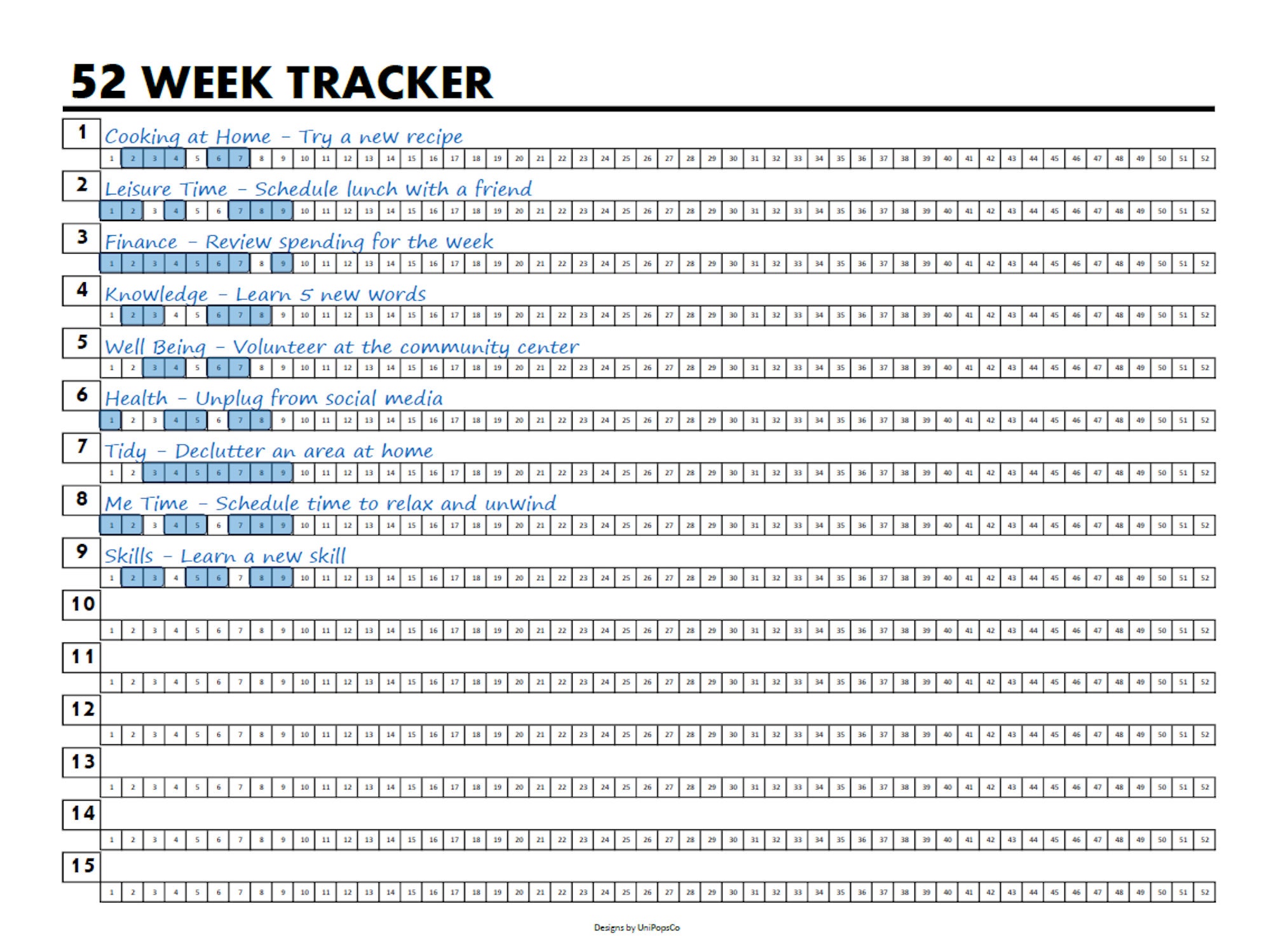 Letter| Black | 52 Week Tracker | Goal List | Task List | Check Box ...