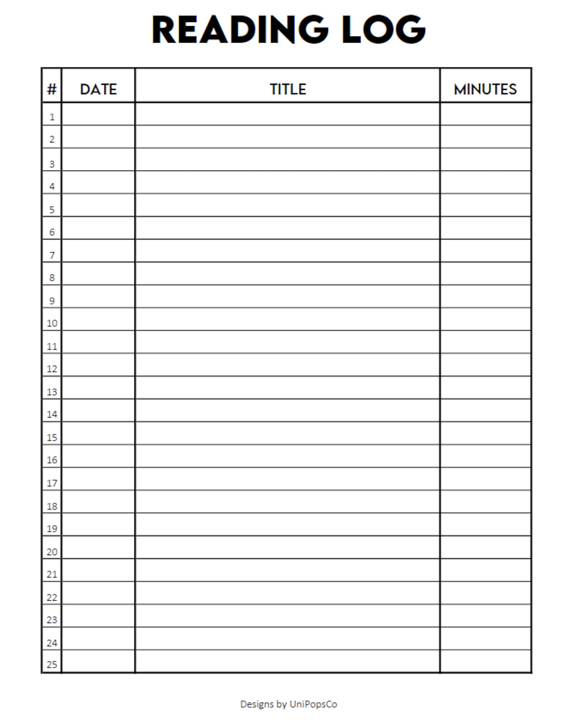 Letter | Black| Reading Log | Summer Reading Log | Book Log Tracker ...