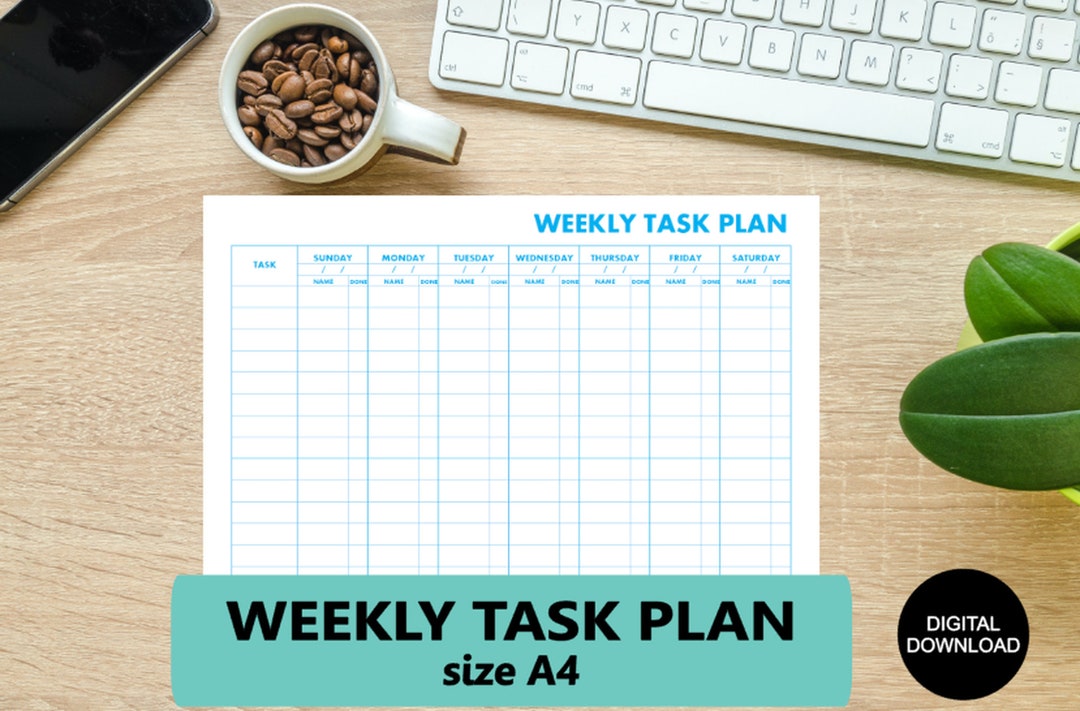A4|blue|weekly Task Plan|work Week Plan|task Plan|minimalist|simple ...