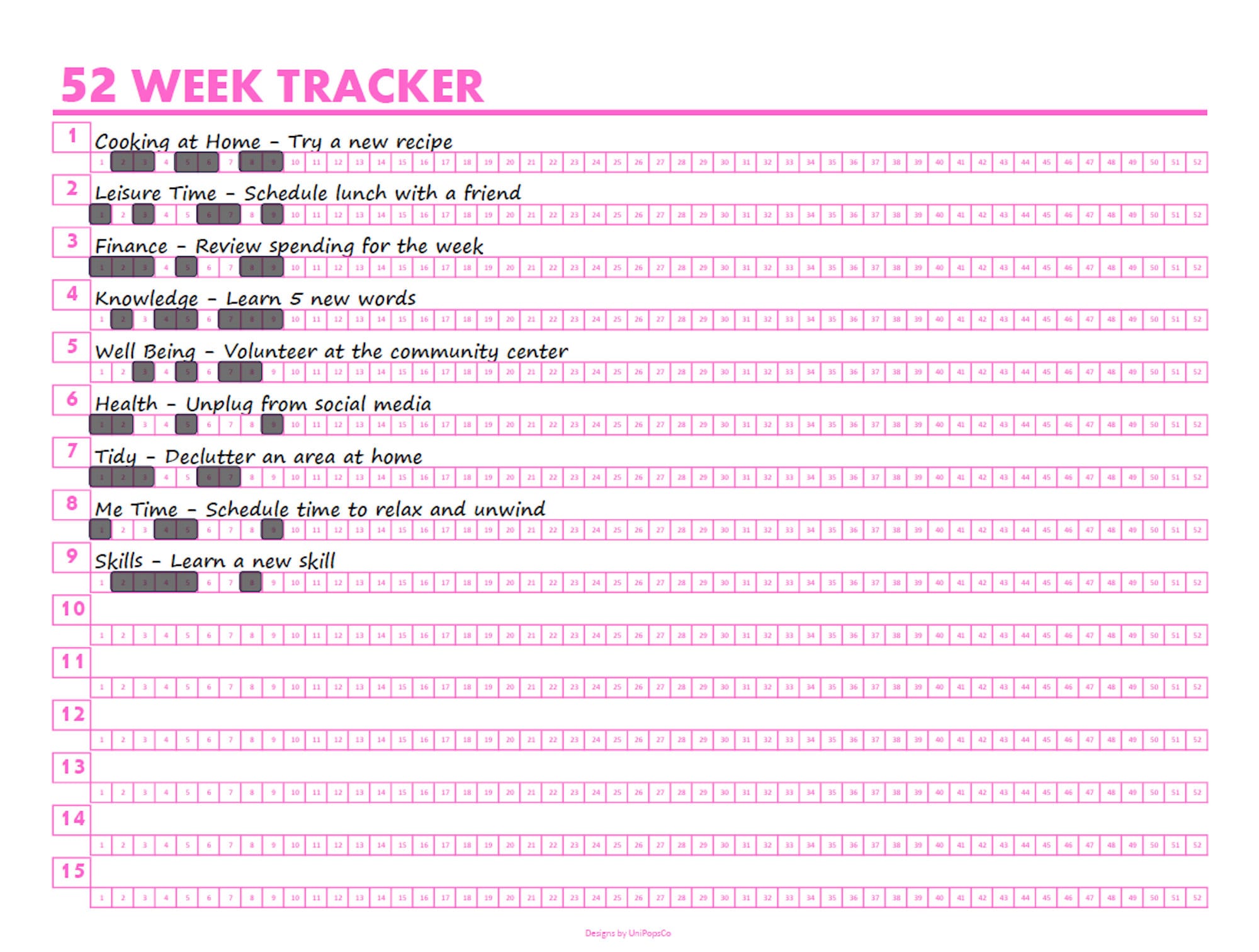 Letter Pink 52 Week Tracker Goal List Task List Check Box Self ...