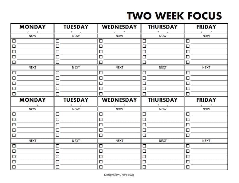 Letter|black|two Week Focus|2 Week Work Plan|focus Now Next|task List ...