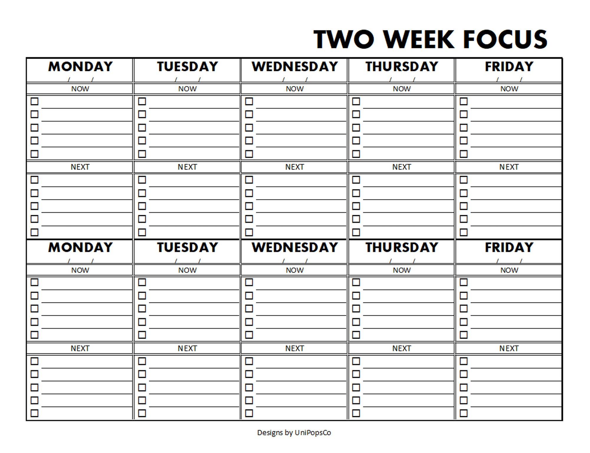 Letter|black|two Week Focus|2 Week Work Plan|focus Now Next|task List ...