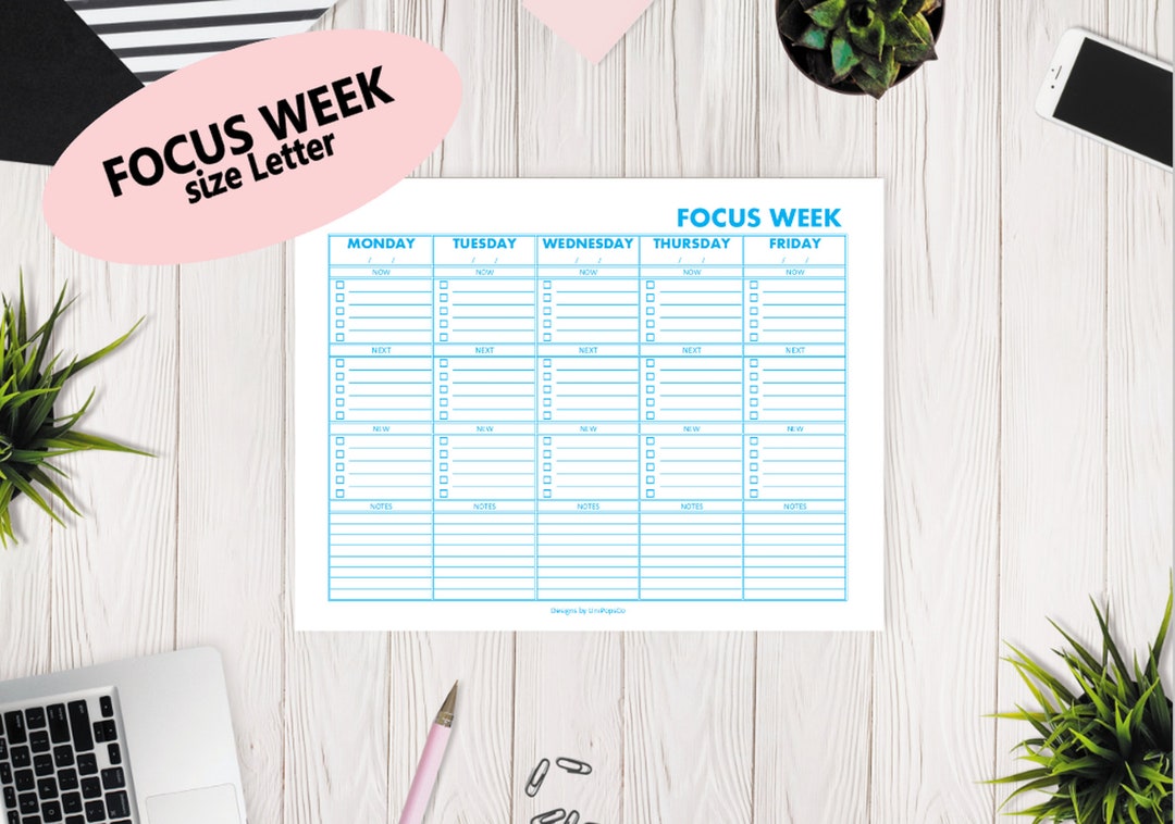 Letter|blue|one Week Focus|work Plan|focus Now Next|focus Notes|task ...