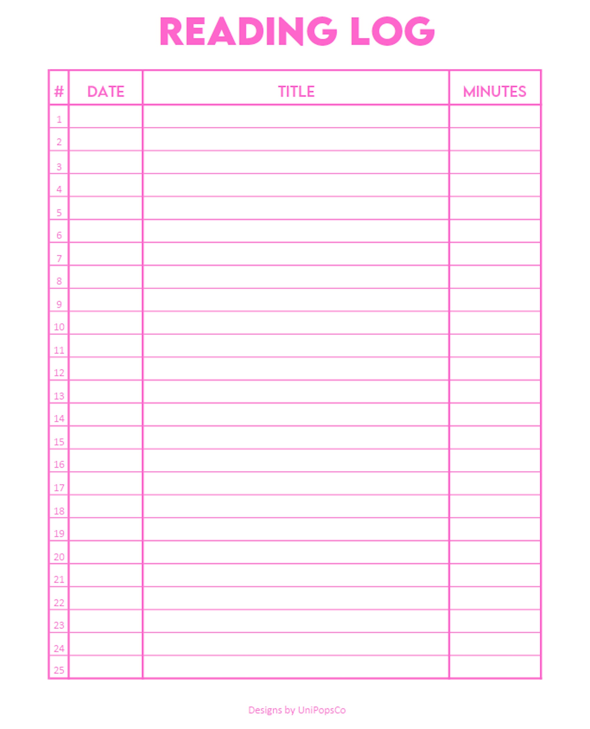 Letter | Pink | Reading Log | Summer Reading Log | Book Log Tracker ...