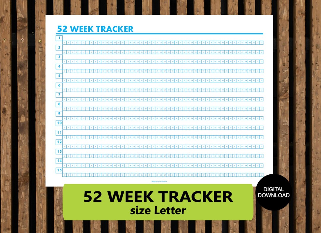 Letter | Blue | 52 Week Tracker | Goal List | Task List | Check Box ...