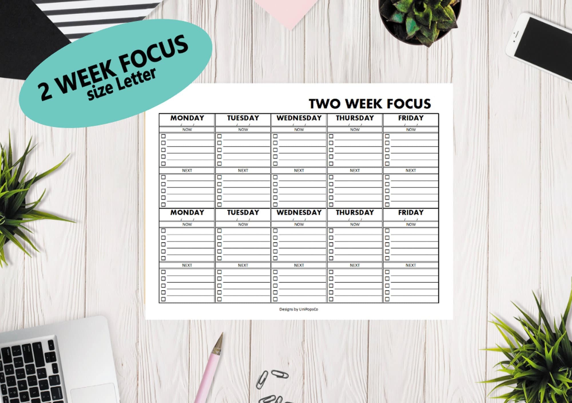 Letter|black|two Week Focus|2 Week Work Plan|focus Now Next|task List ...