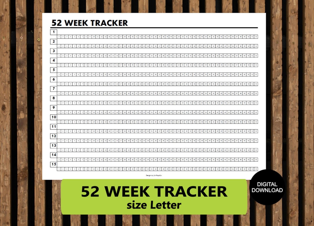 Letter| Black | 52 Week Tracker | Goal List | Task List | Check Box ...